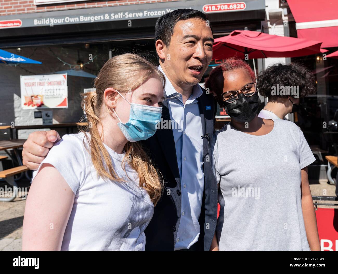 New York, NY - May 27, 2021: Mayoral candidate Andrew Yang and city ...