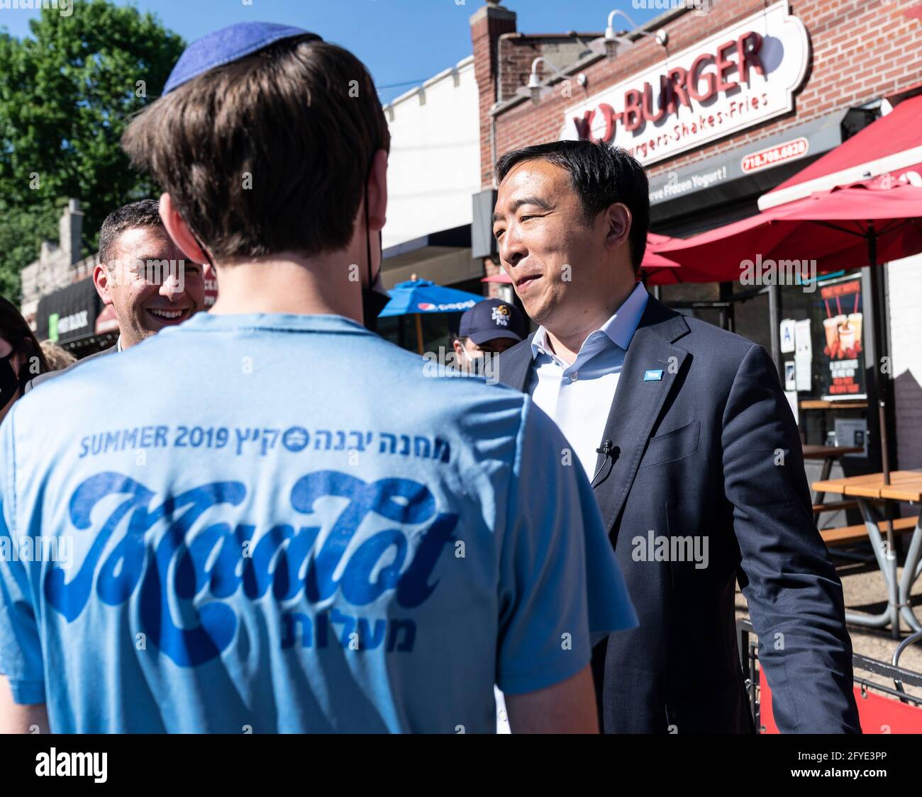 New York, NY - May 27, 2021: Mayoral candidate Andrew Yang and city ...