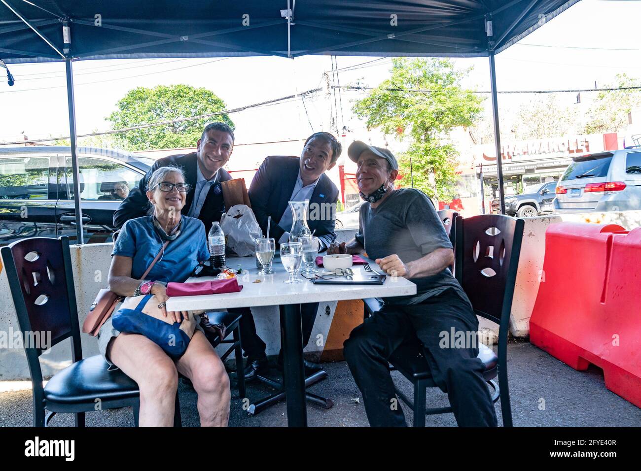Mayoral candidate Andrew Yang and city council member Eric Dinowitz ...