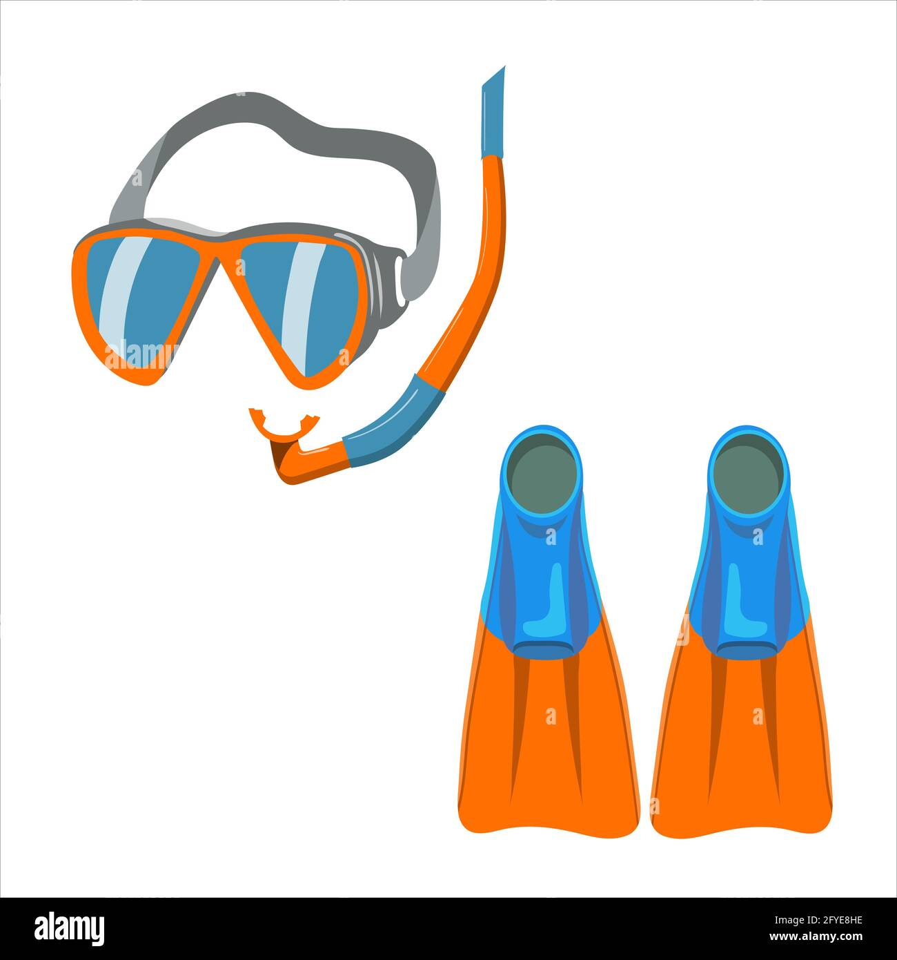 underwater swimming mask, fins, vector isolated on white background ...