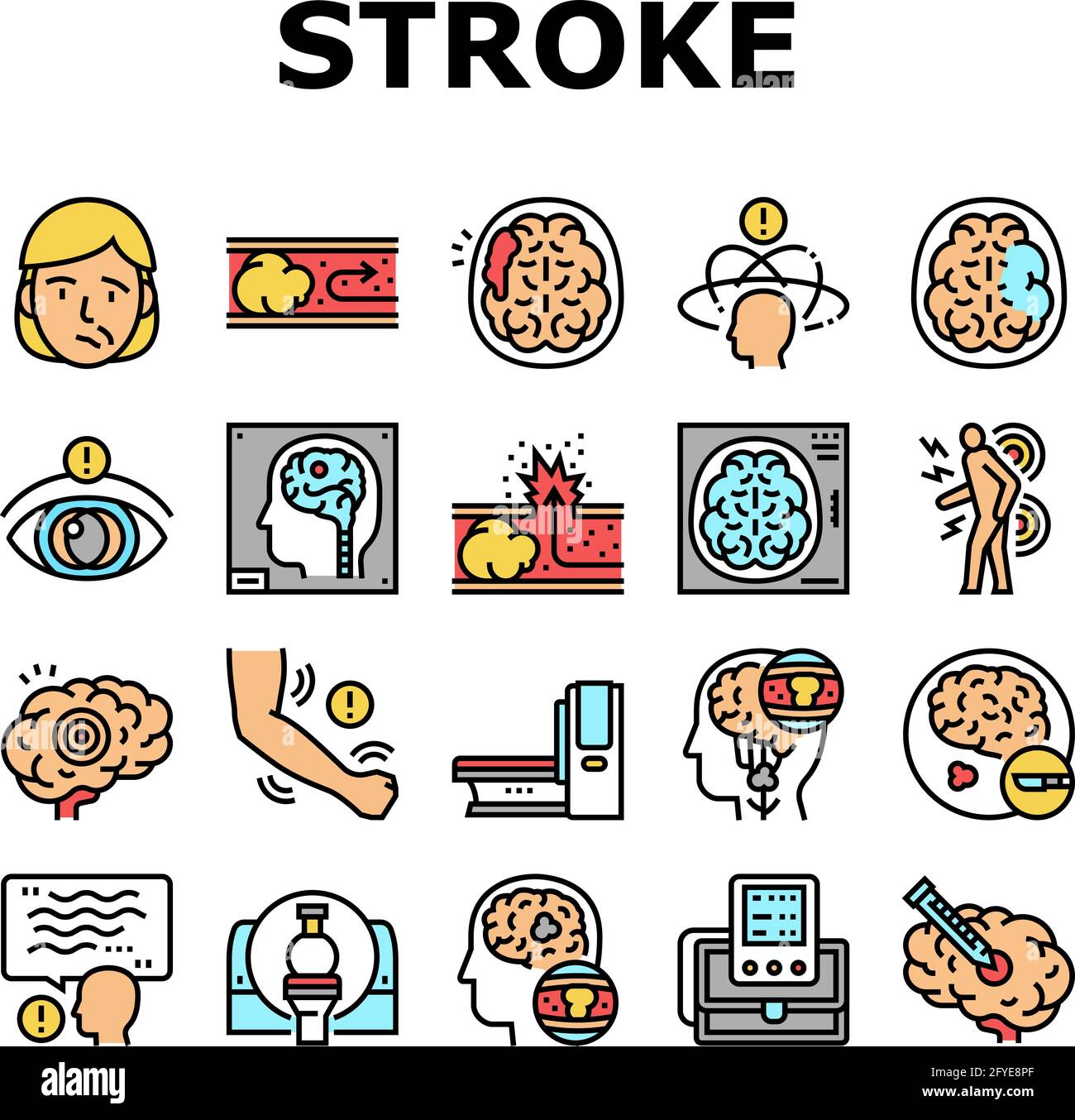 Stroke Health Problem Collection Icons Set Vector Stock Vector Image ...