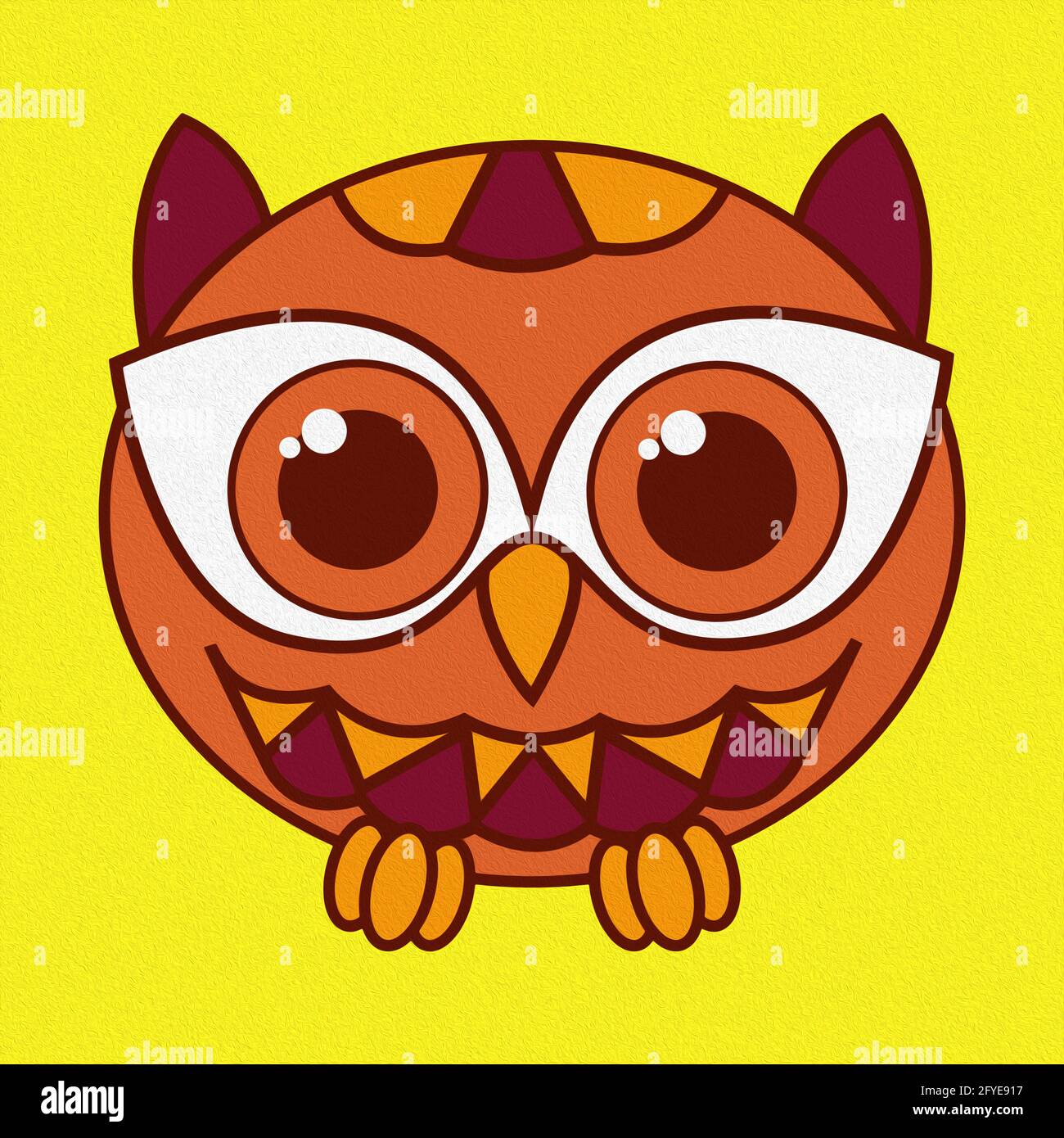 Illustration of a funny oval owl on a bright yellow background, made as ...