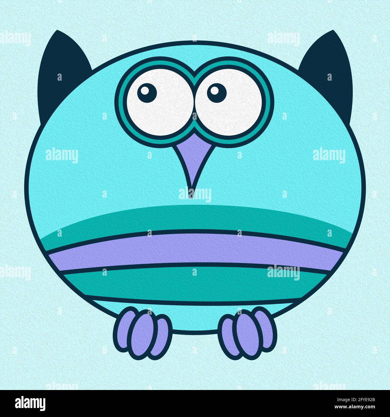 Illustration of amusing cartoon owl in oval shape on pale blue ...