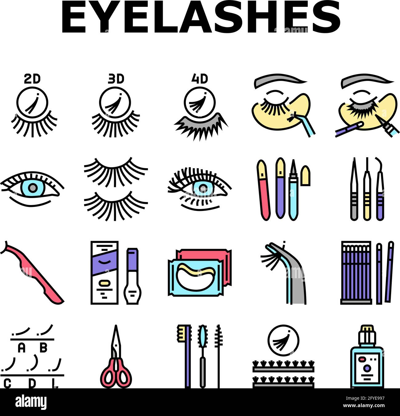 Eyelashes Extension Collection Icons Set Vector Stock Vector Image ...