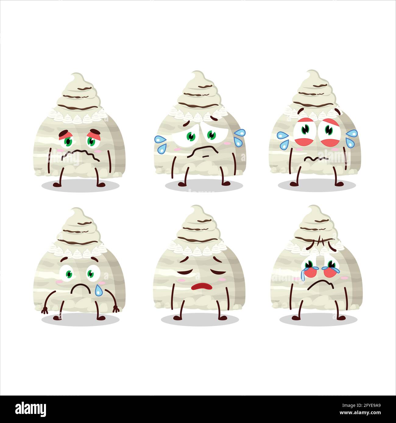 Vanilla ice cream scoops cartoon character with sad expression. Vector ...