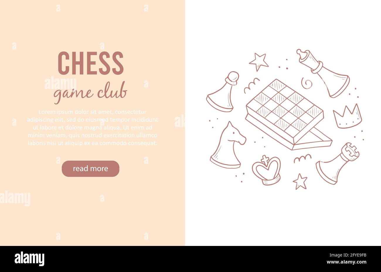 Hand drawn banners template with cartoon chess game elements. Doodle ...