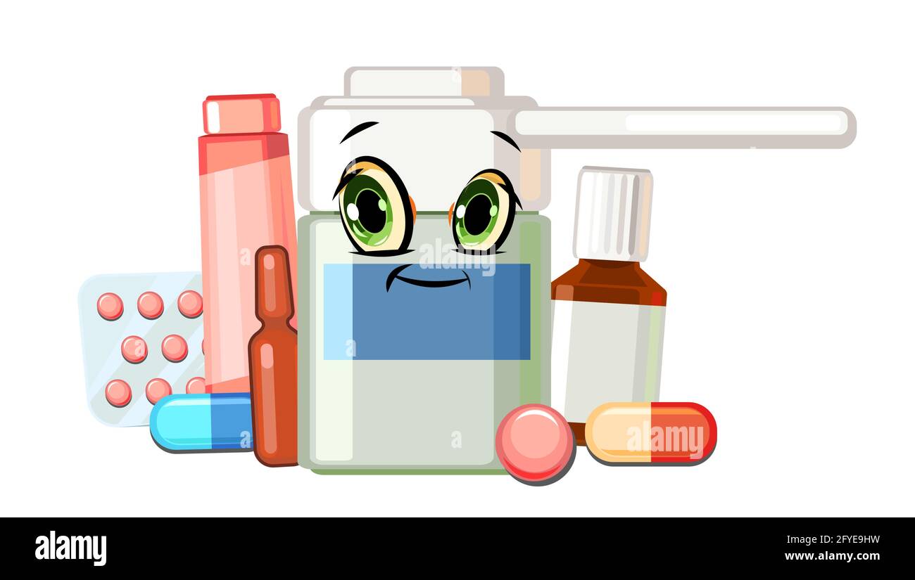 Fun medicine. Illustration for children. Nasal spray. The character ...