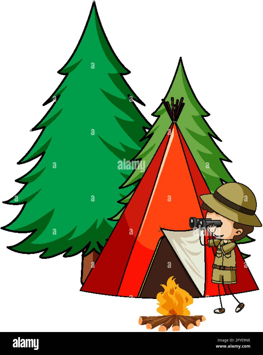 Camping tent with doodle kids cartoon character isolated illustration ...