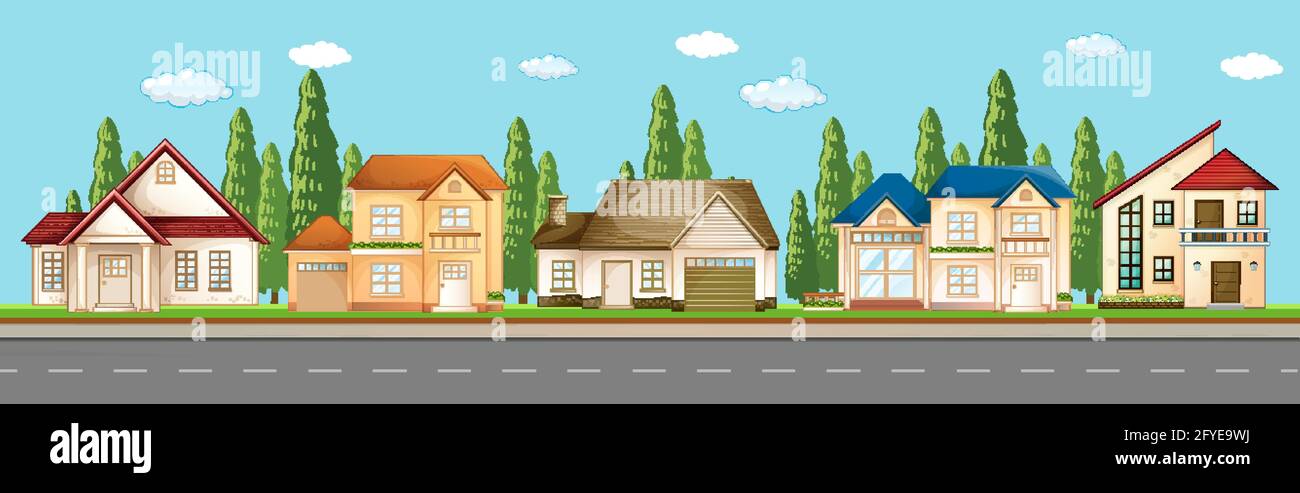 Front of urban houses along the street illustration Stock Vector Image ...