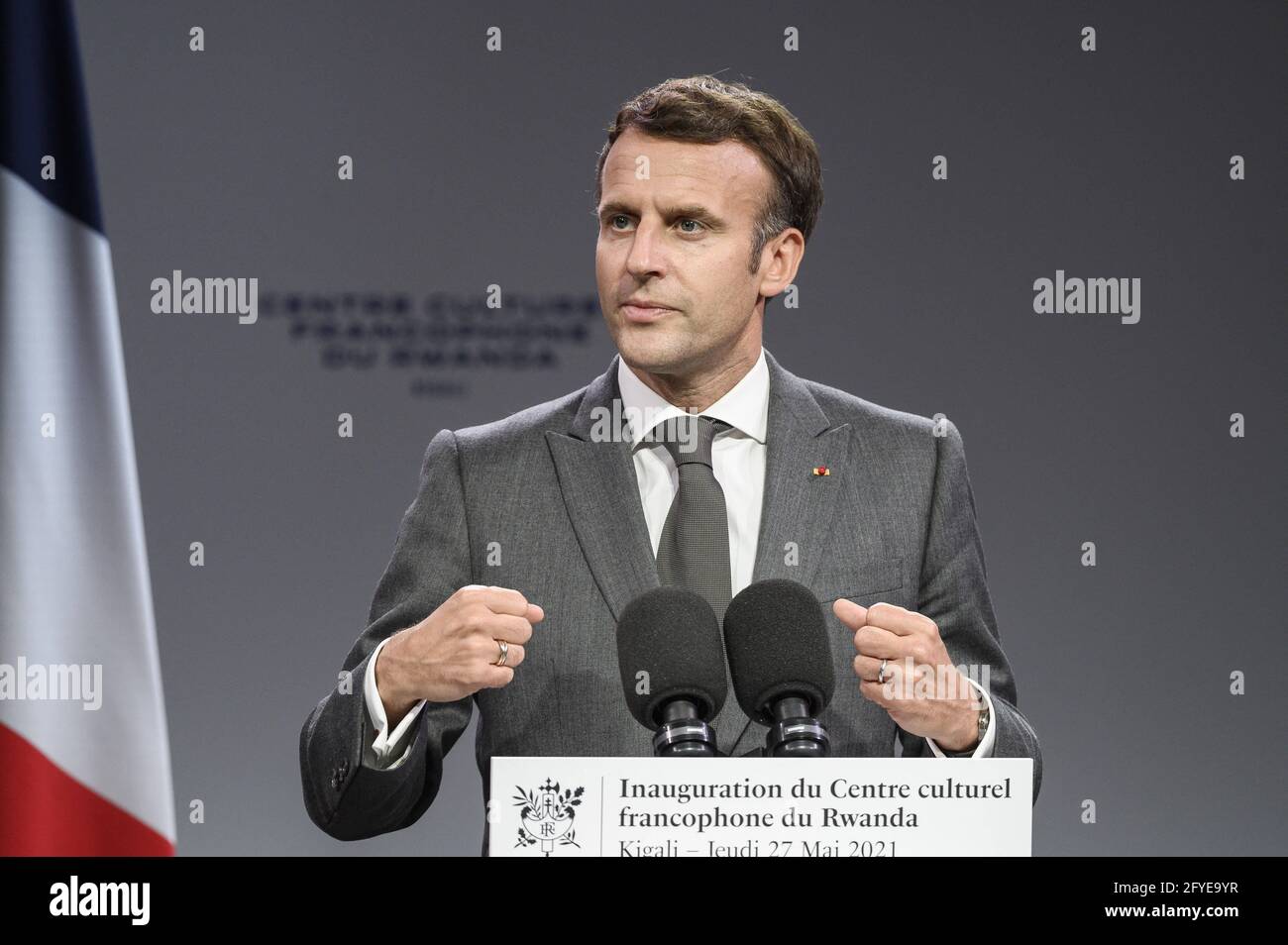 French President Emmanuel Macron gives a speech during the inauguration ...
