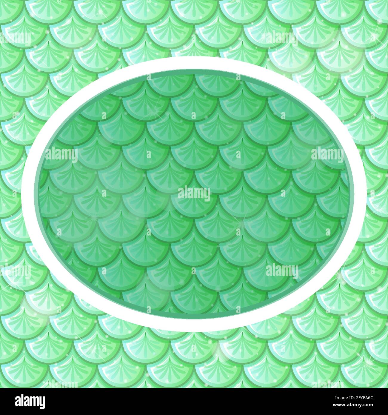 Oval frame template on pastel green fish scales background illustration ...
