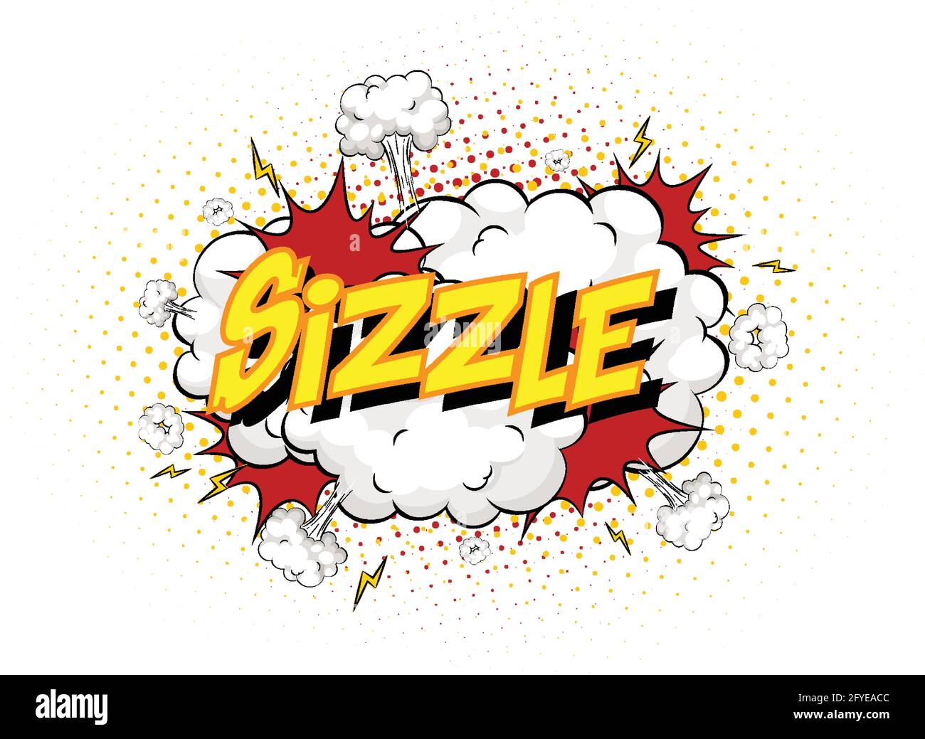 Word Sizzle on comic cloud explosion background illustration Stock ...
