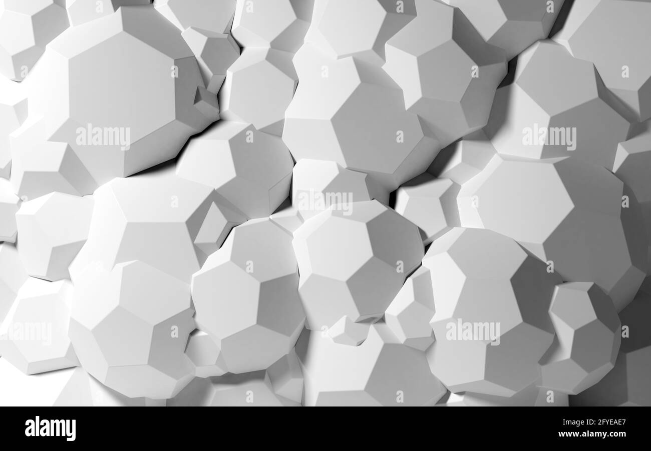 Abstract background with white 3D shapes flying in the light as a messy ...