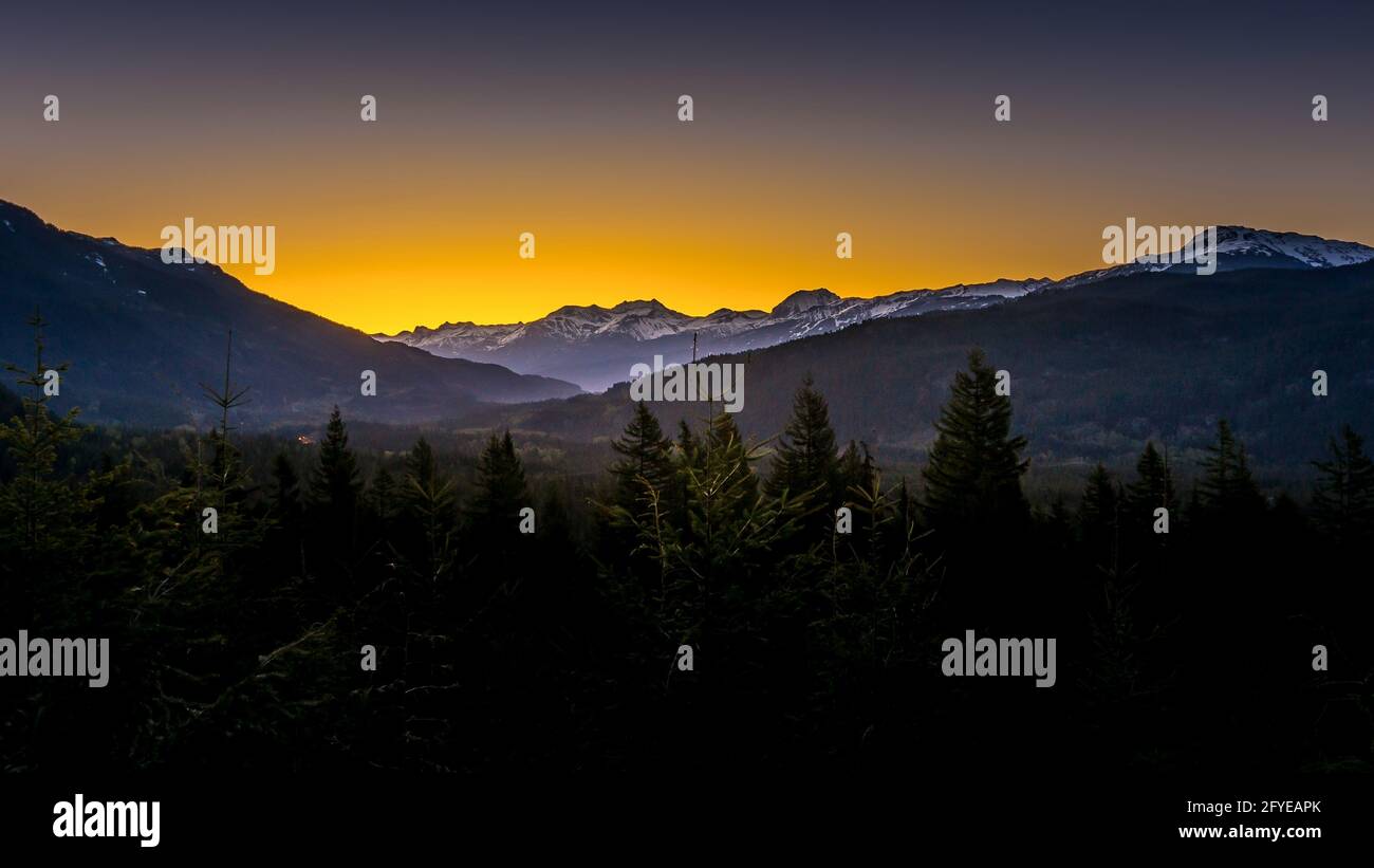 Sunrise over the Garibaldi Mountain Range with the northern most peak ...