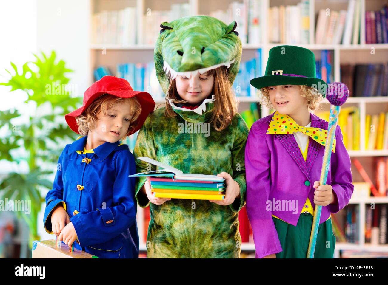 Kids in book character costume. School dress up party. English language ...