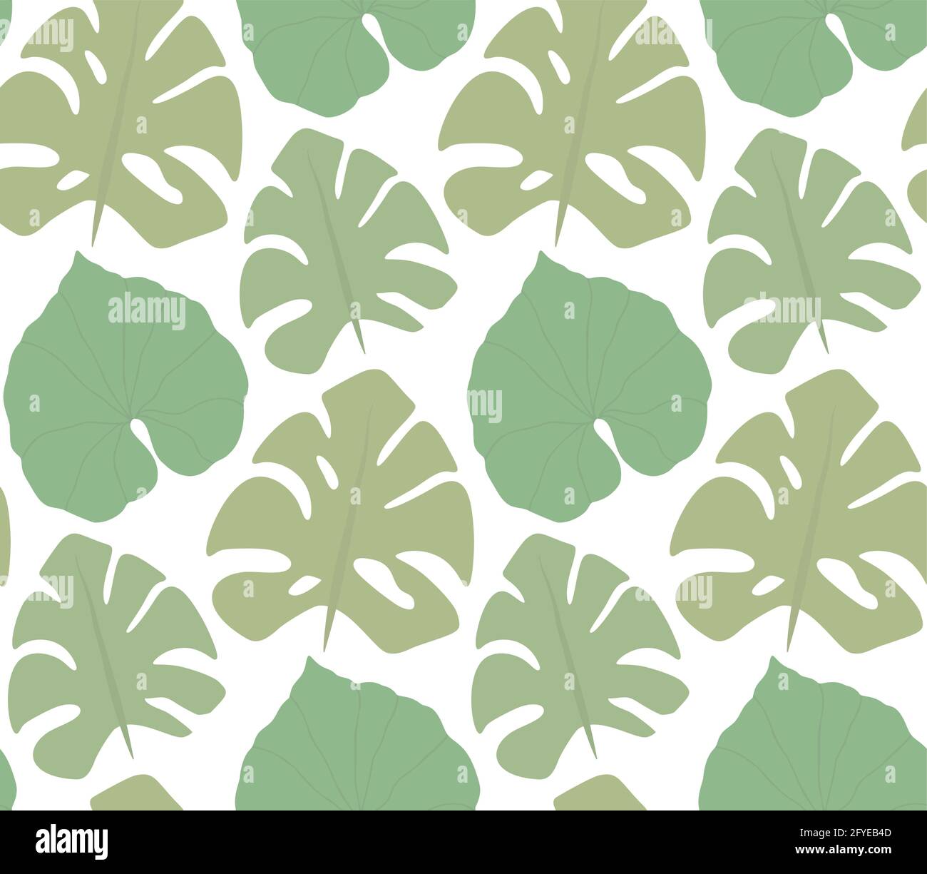 Simple pattern with green silhouettes of monstera and liana leaves on ...