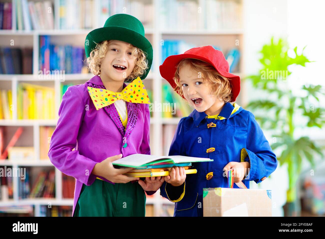 Kids in book character costume. School dress up party. English language ...
