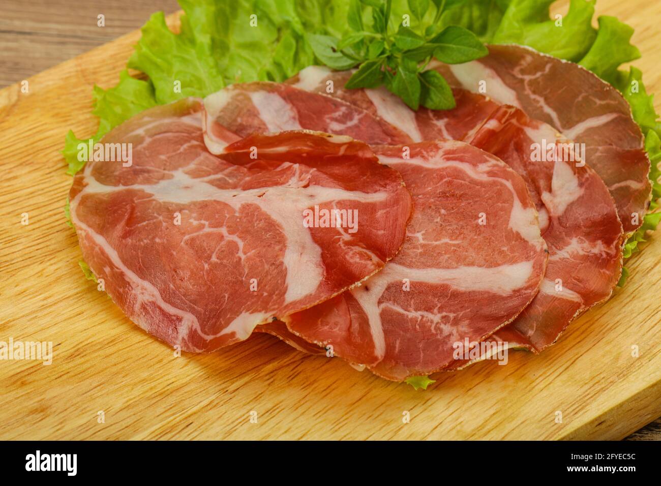 Delicous Smoked pork neck slices snack Stock Photo - Alamy