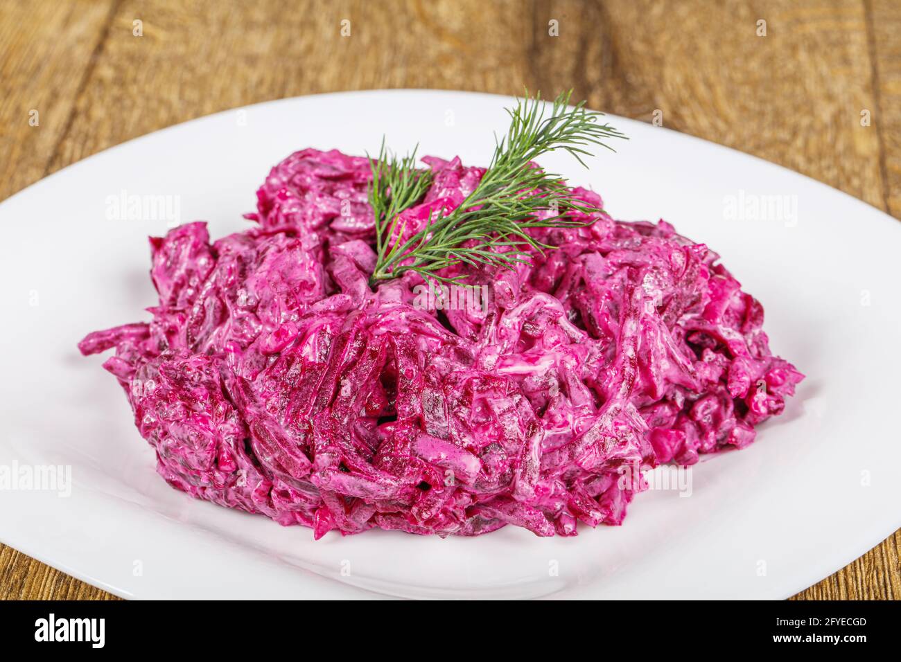 Vegetarian cuisine - Beetroot salad with mayonnaise served dill Stock ...