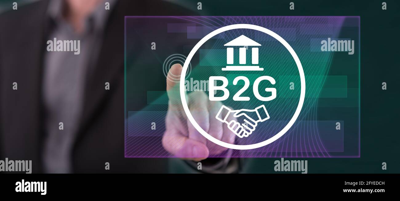 Man touching a b2g concept on a touch screen with his finger Stock ...