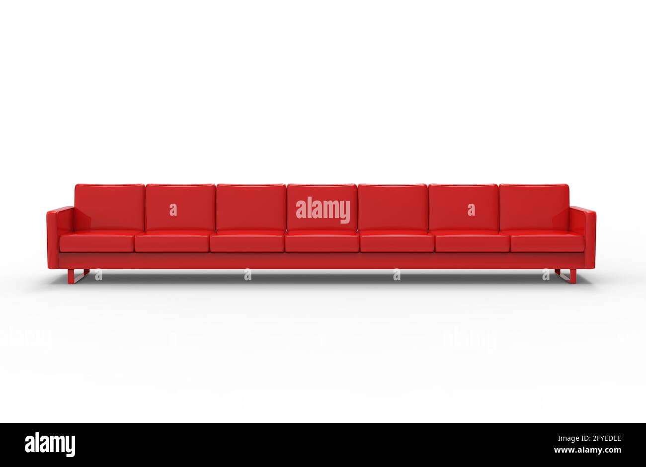 Extremely long red sofa isolated on white background. 3d rendering ...