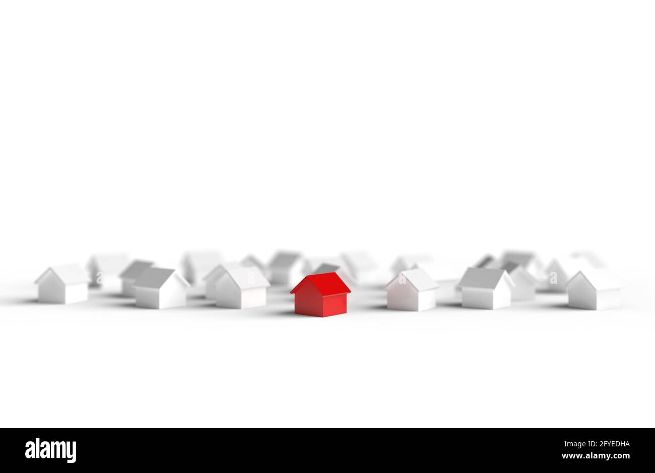 Group of blurred house isolated on white background. 3D Illustration ...