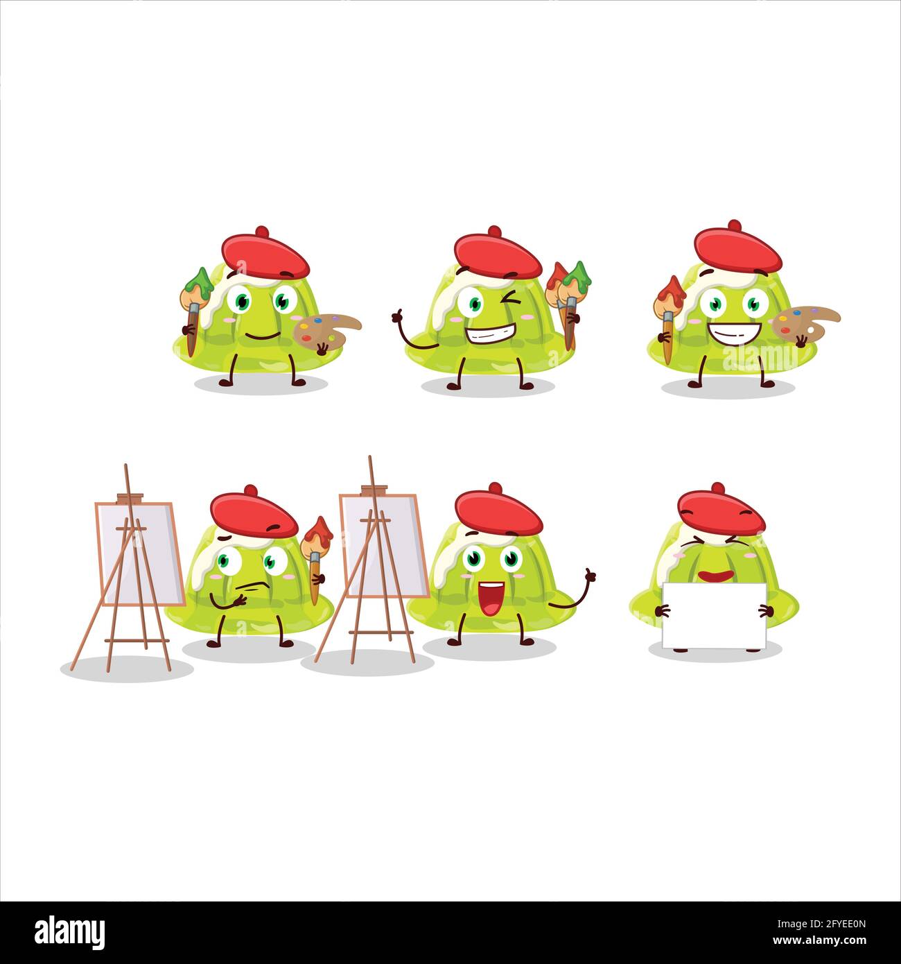 Artistic Artist of green pudding cartoon character painting with a ...