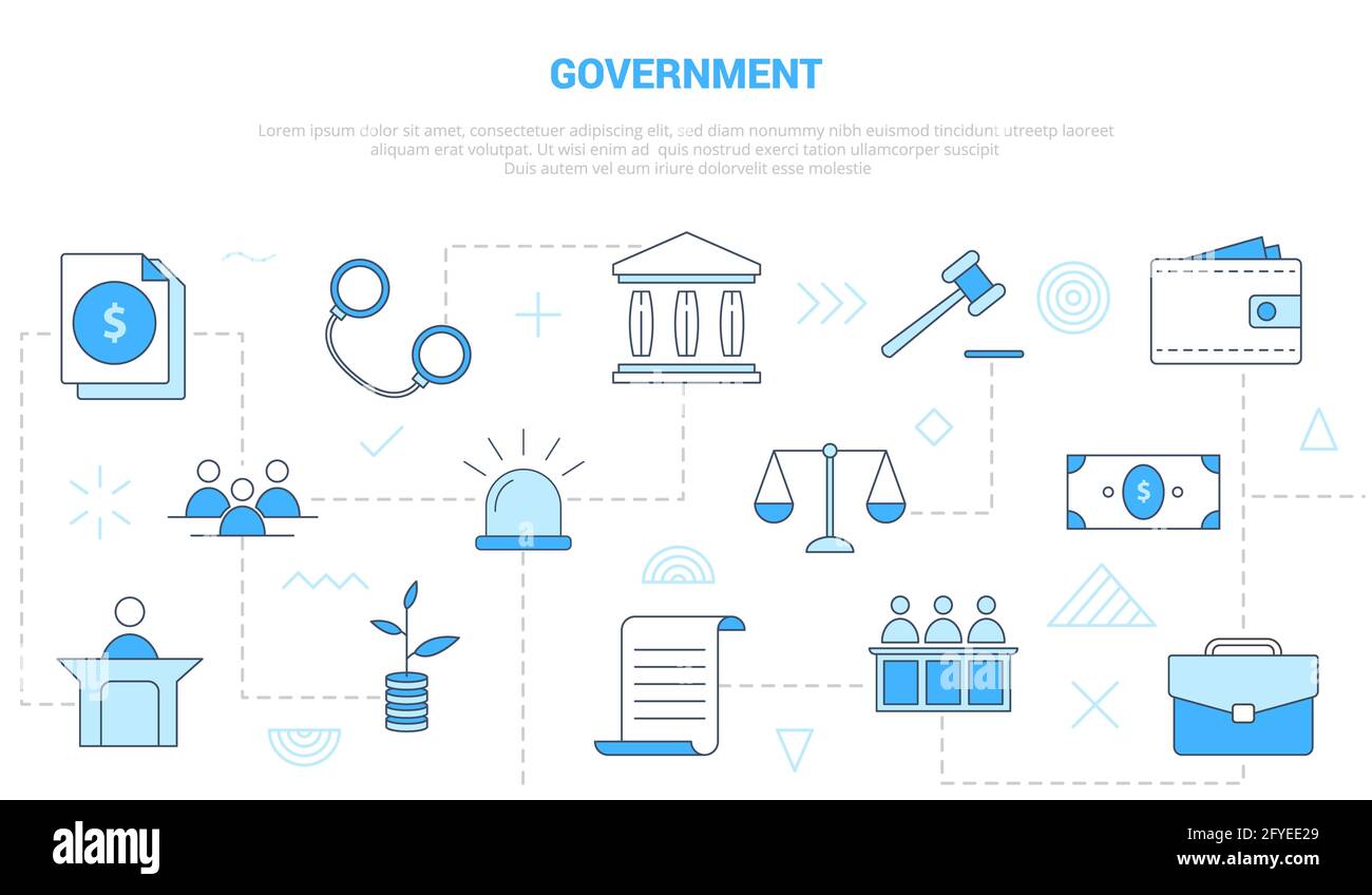 government concept with icon set template banner with modern blue color ...