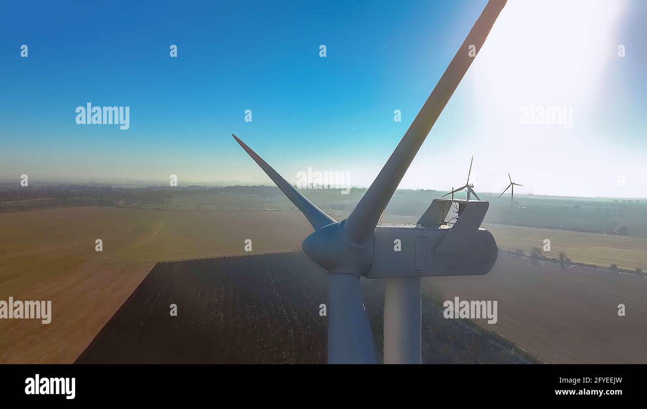Aerial View Of Windturbine And Shadow Stock Photo - Alamy