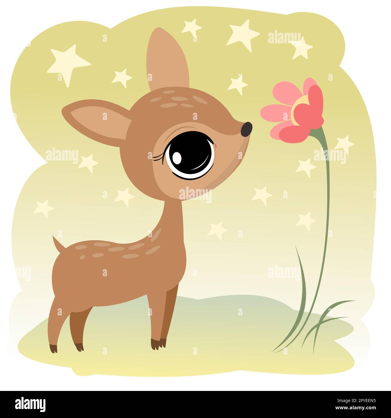 A little baby fawn without horns. Isolated object on a white background ...