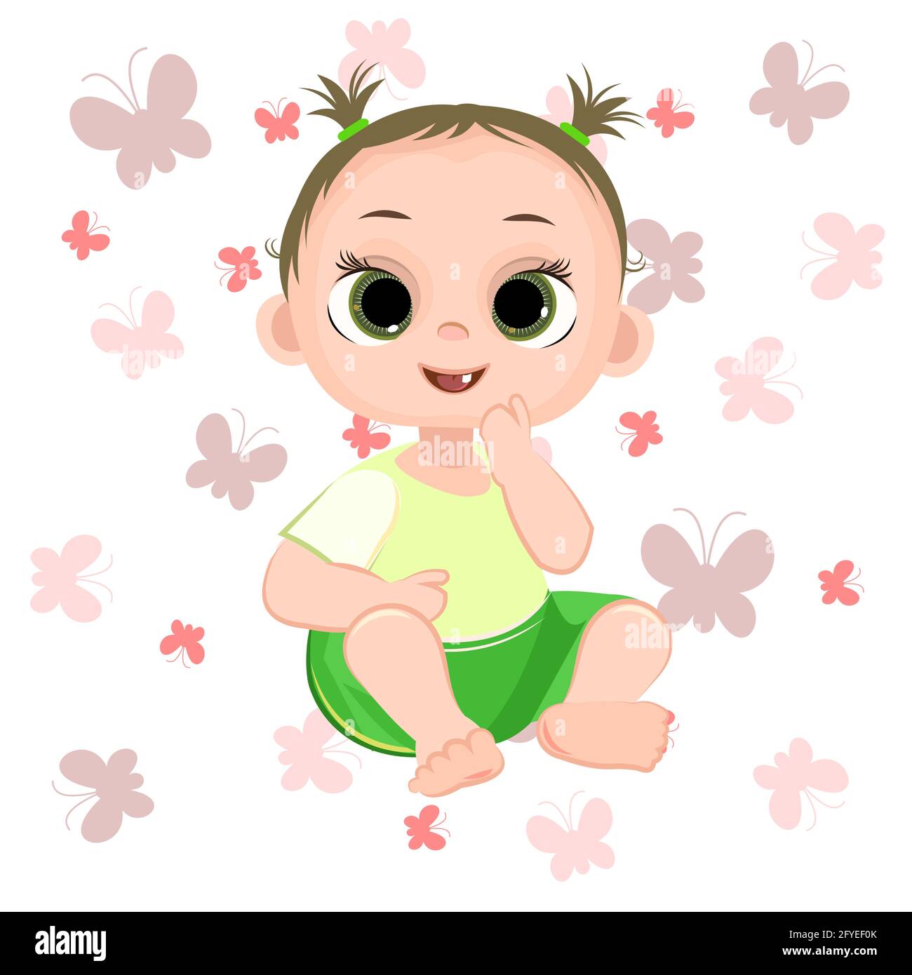 Little child. Girl. Sits playing indulges. Isolated object on a white ...