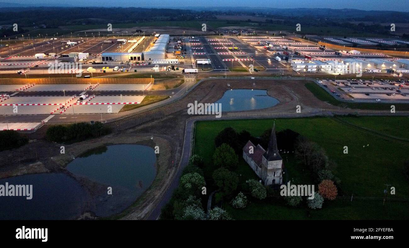 A view of the Sevington Inland Border Facility in Ashford, Kent, as ...