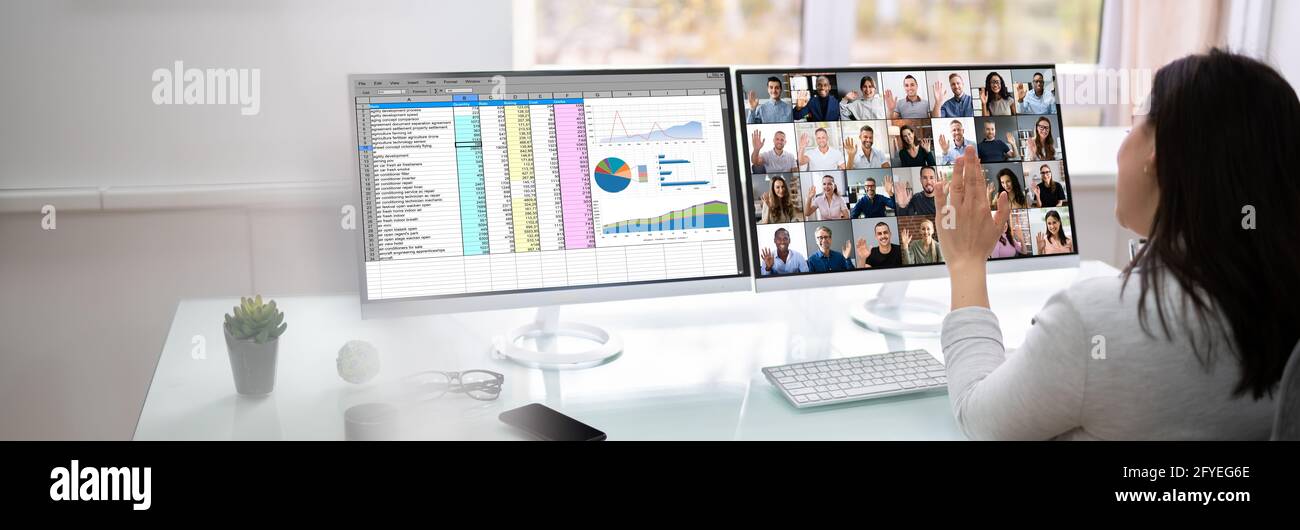 Online Training Course And Video Conference In Office Stock Photo - Alamy