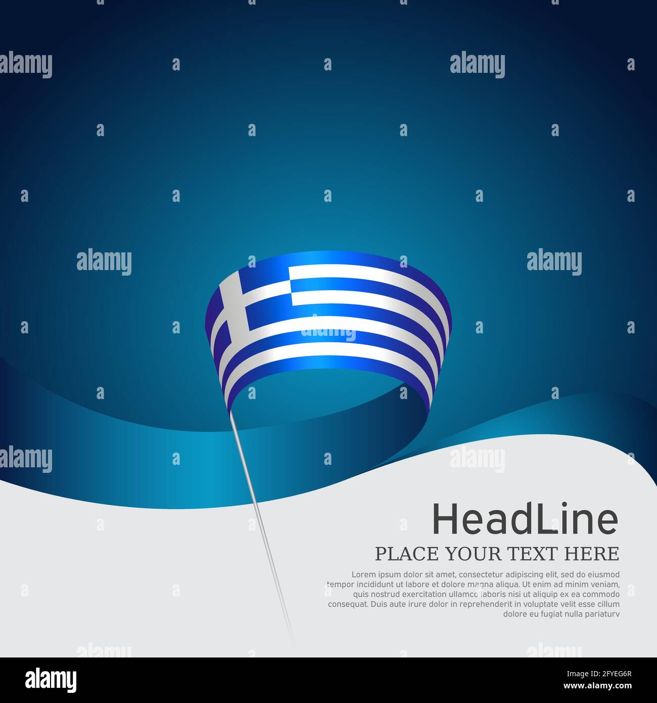 Greece flag background. Greece flag with wavy ribbon on a blue white ...