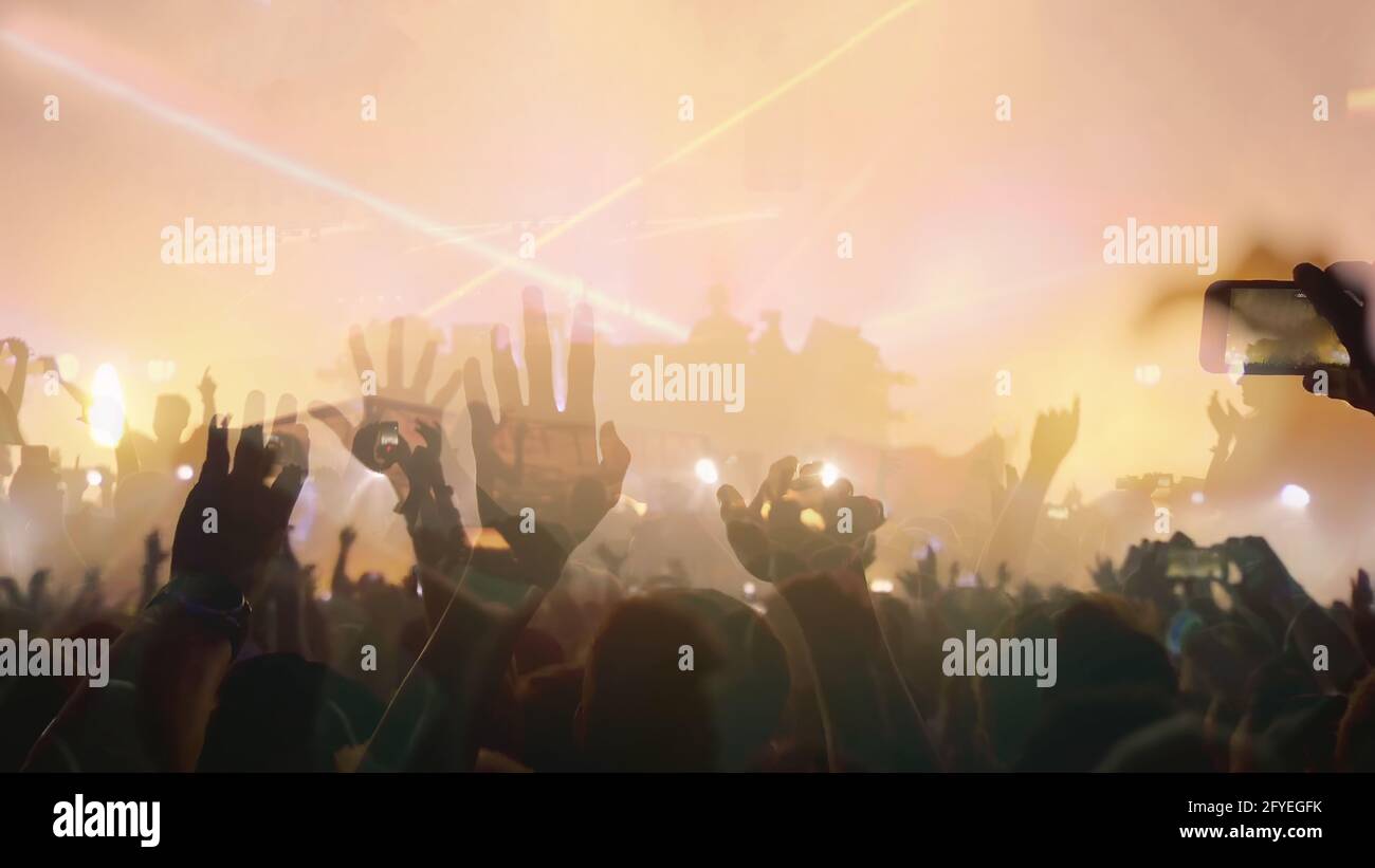 Concert Music festival and Celebrate. Party People Rock Concert. Crowd ...