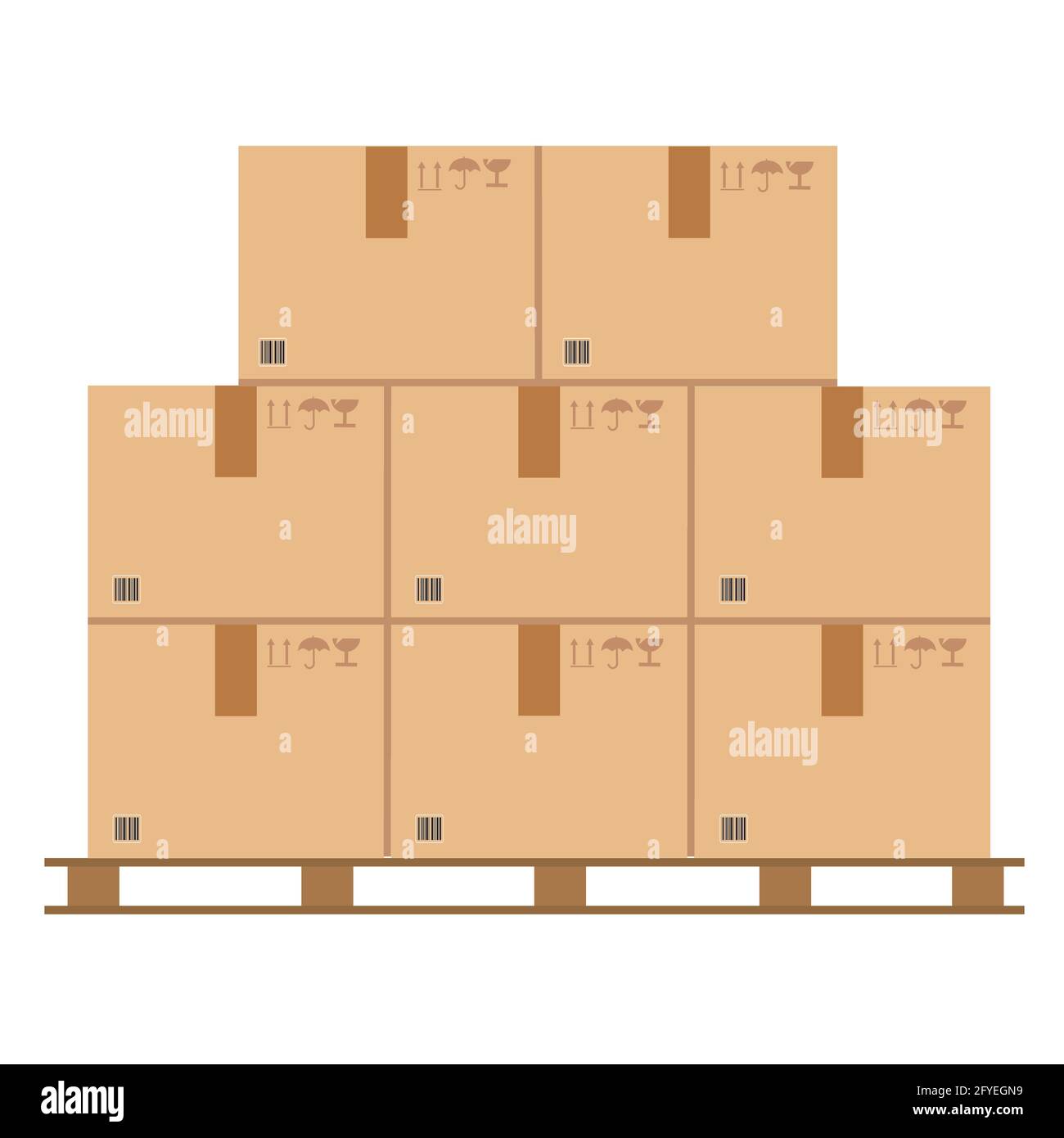 packaging cargo logo. cardboard boxes with fragile signs and barcode on ...