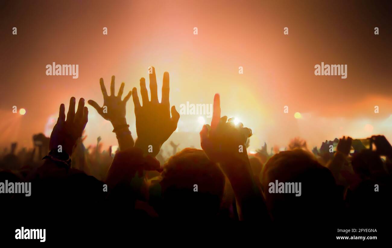 Concert Music festival and Celebrate. Party People Rock Concert. Crowd ...