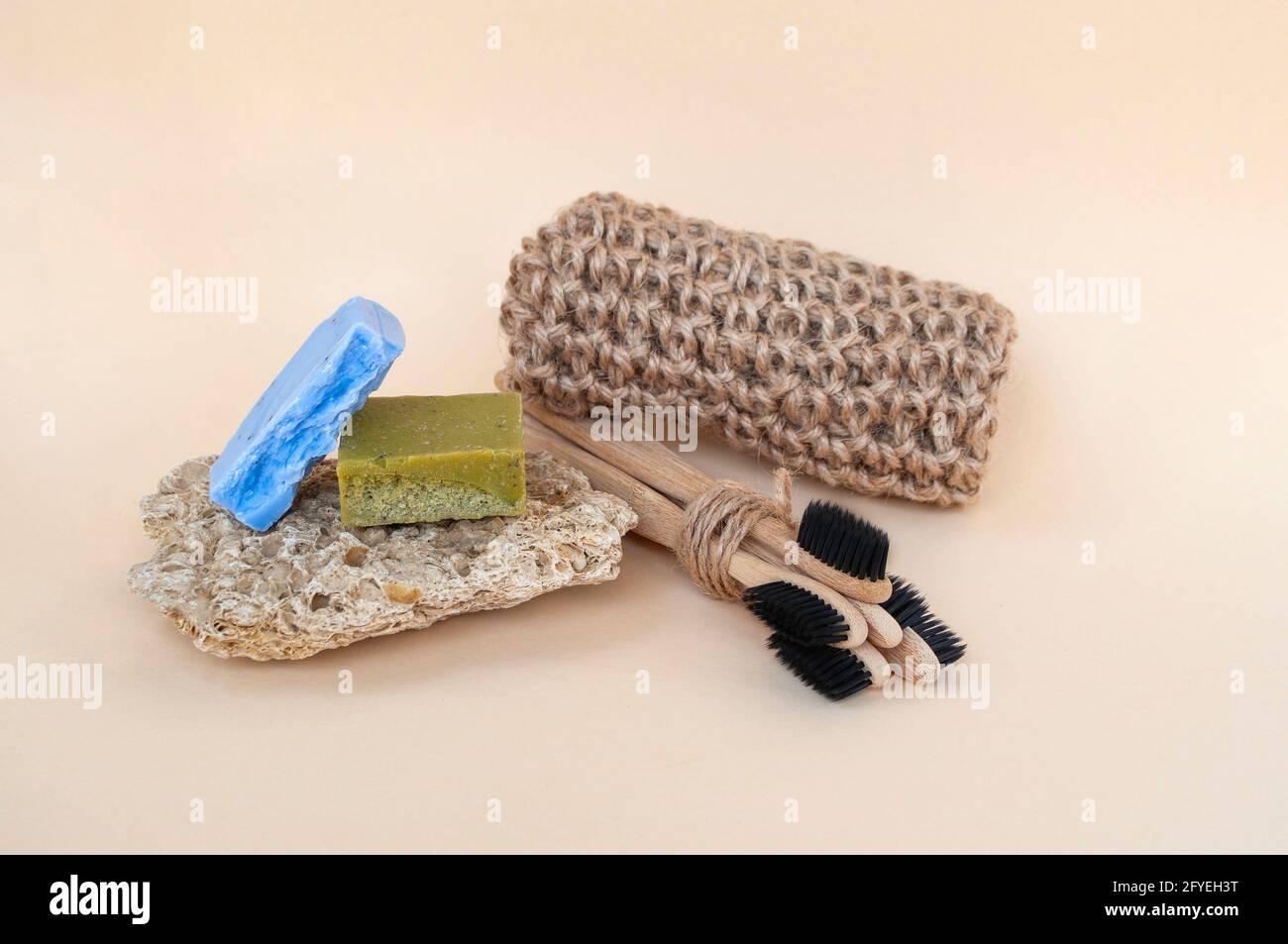 Zero waste bathroom accessories - toothbrushes, natural soap and knit ...