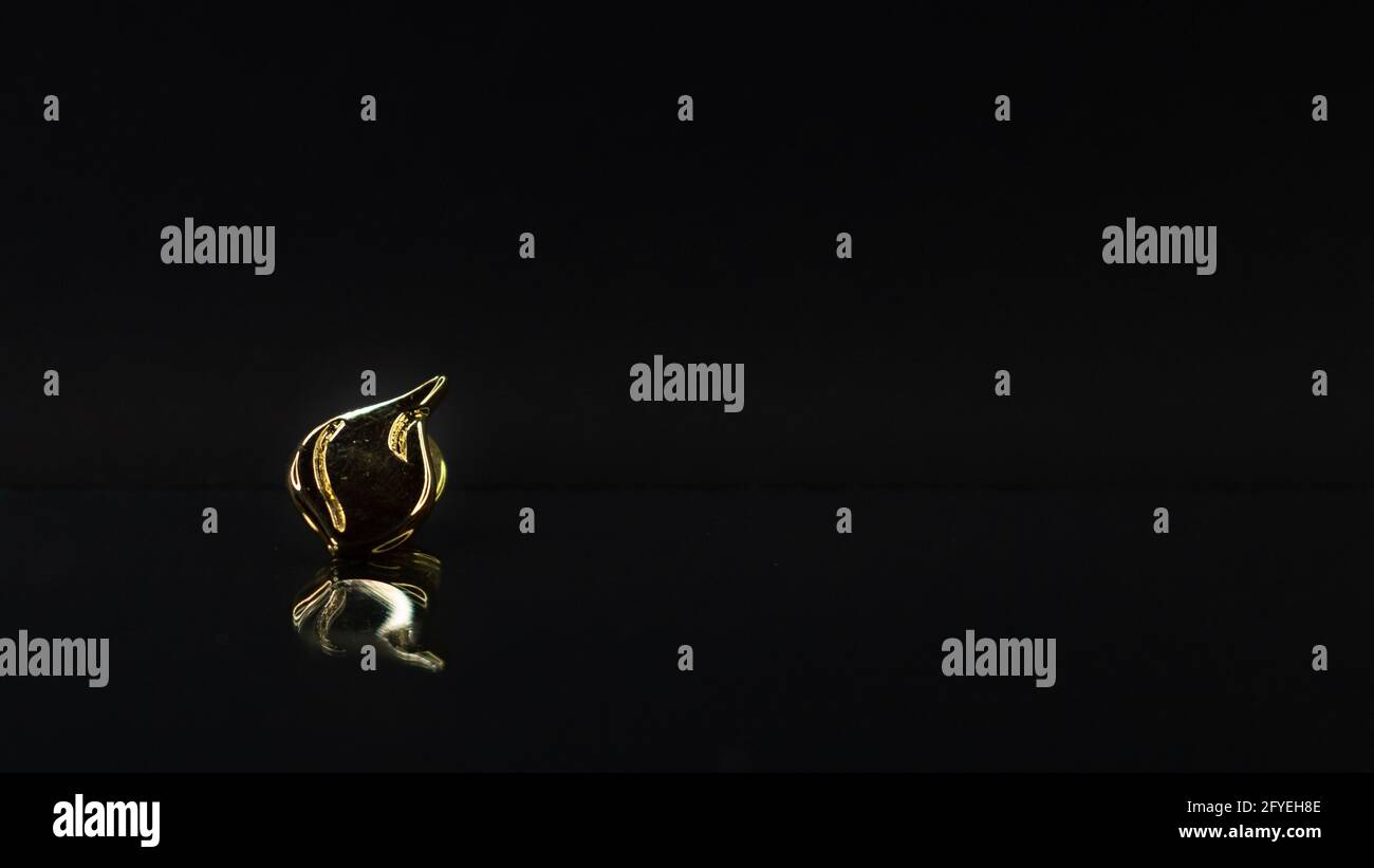 Shot of the golden flame pin with a black background Stock Photo - Alamy