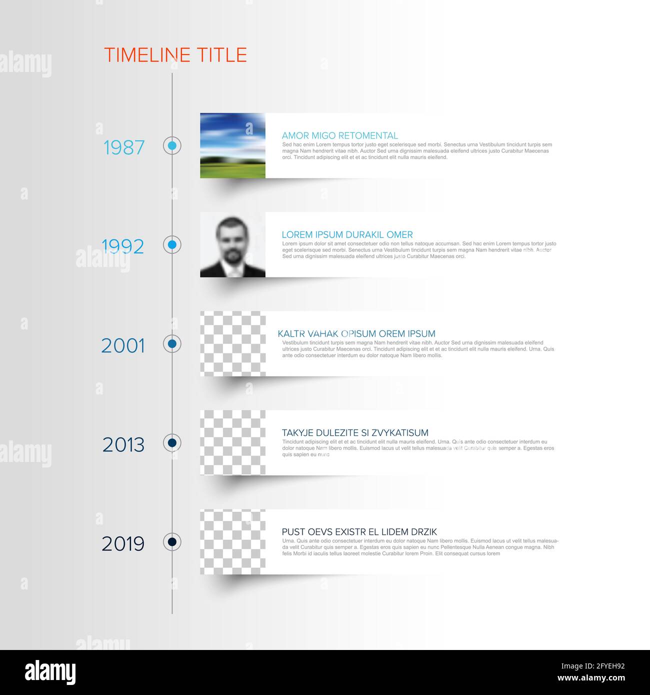 Vector simple infographic vertical time line template with square photo ...