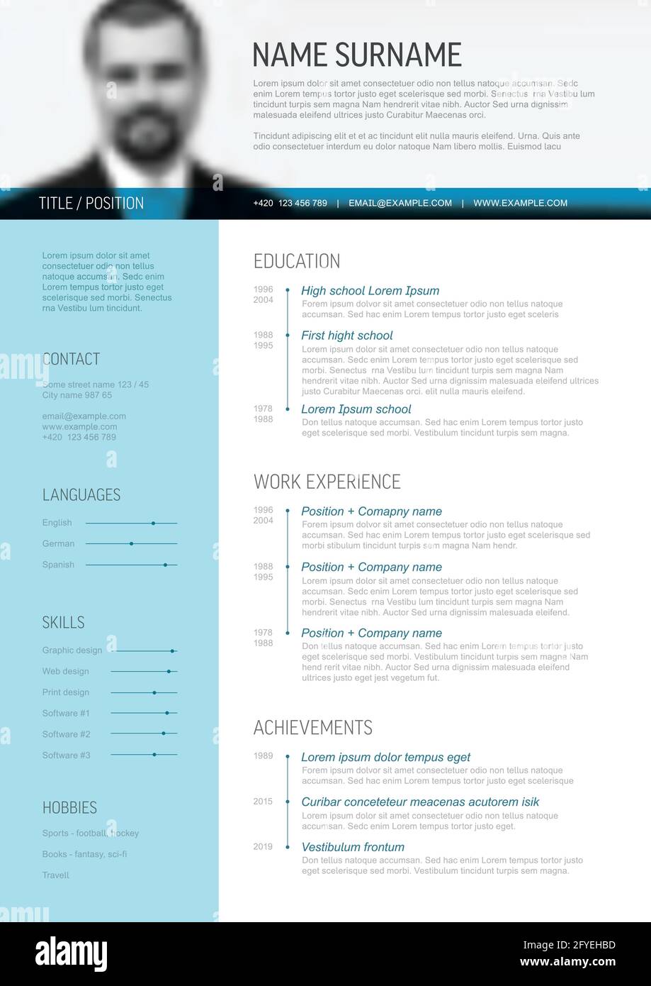 Vector minimalist cv / resume template with content blocks design blue ...