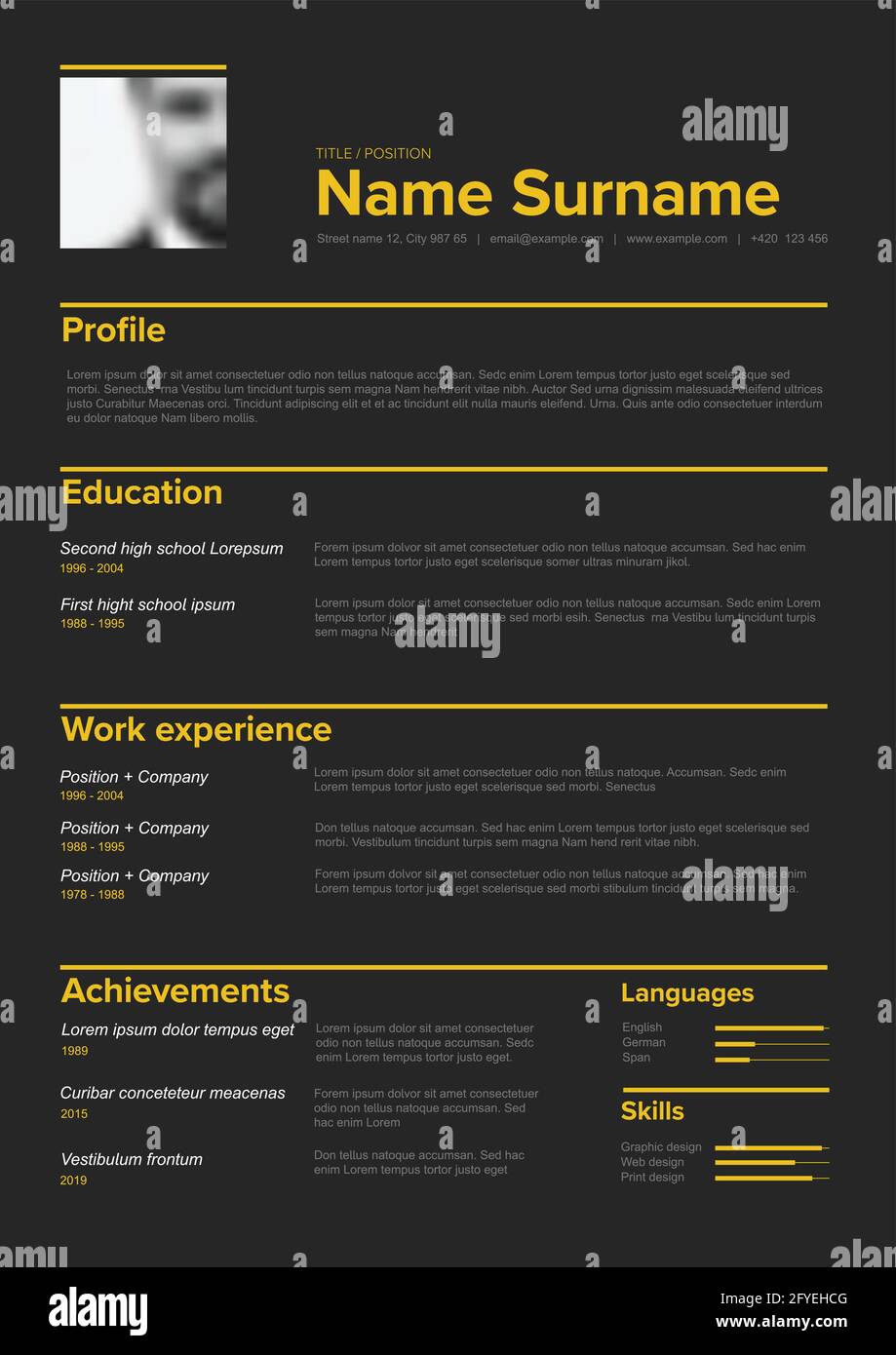 Creative cv template yellow paper hi-res stock photography and images ...