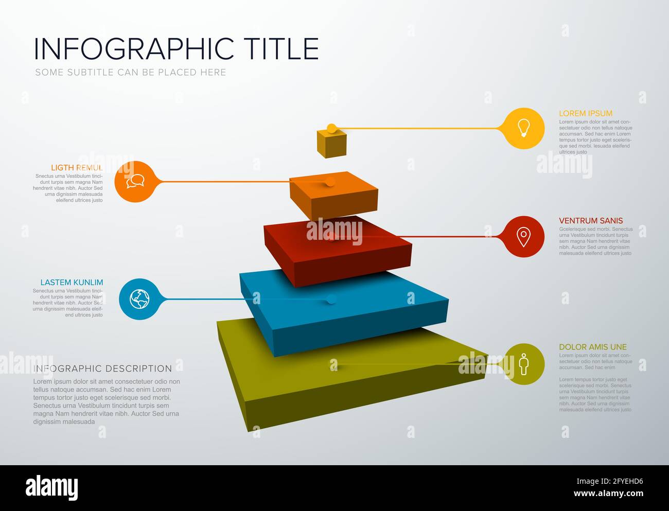 Vector Infographic square layers template with five levels for material ...