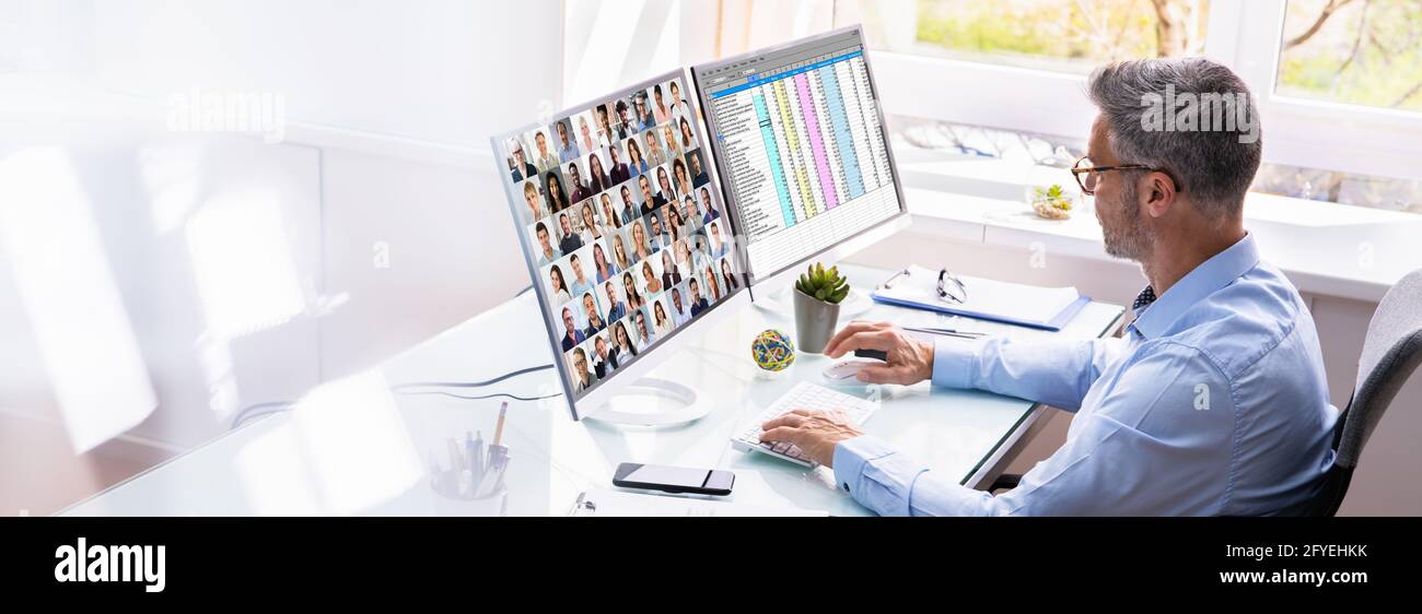 Online Office Training Course On Multiple Monitor Screens Stock Photo ...