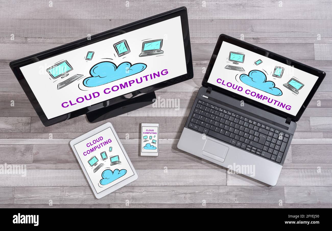 Cloud computing concept shown on different information technology ...