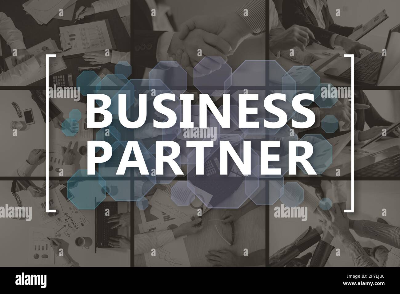 Business partner concept illustrated by pictures on background Stock ...