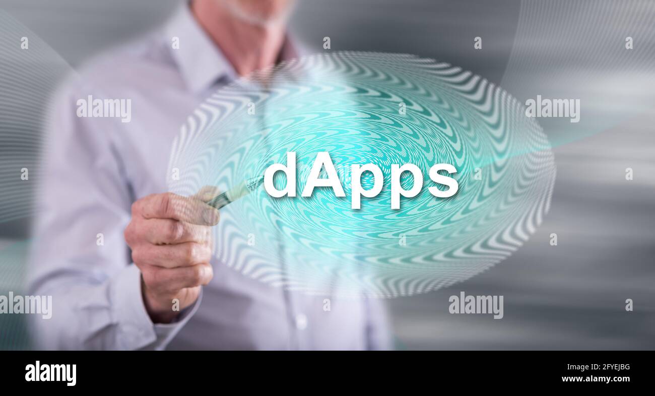 Man touching a dapps concept on a touch screen with a pen Stock Photo ...