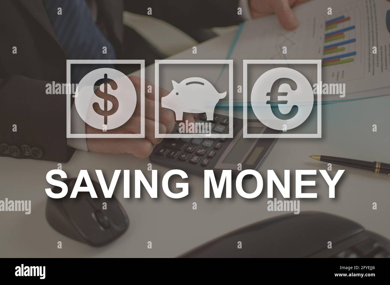 Saving money concept illustrated by a picture on background Stock Photo ...