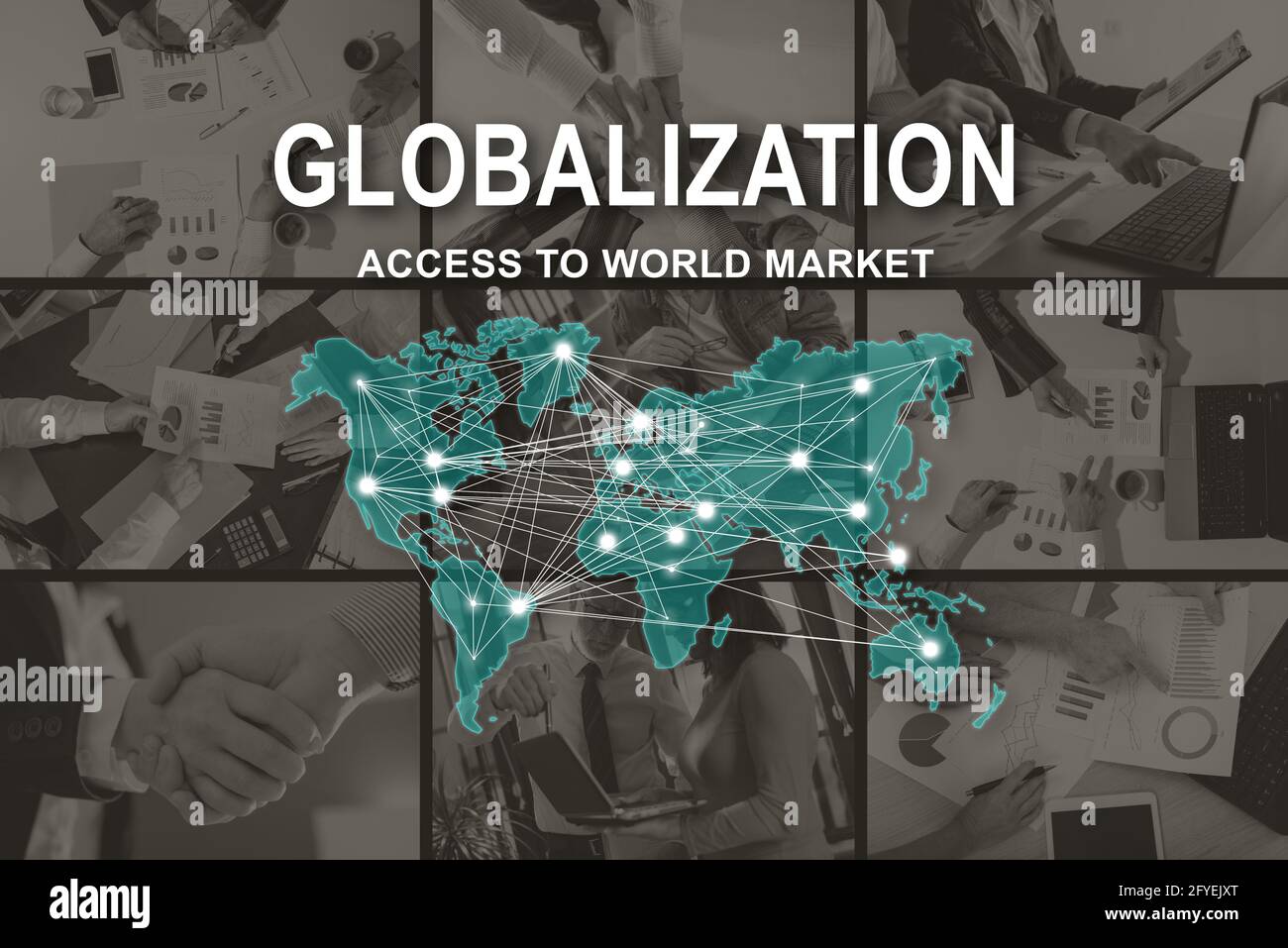 Globalization concept illustrated by pictures on background Stock Photo ...