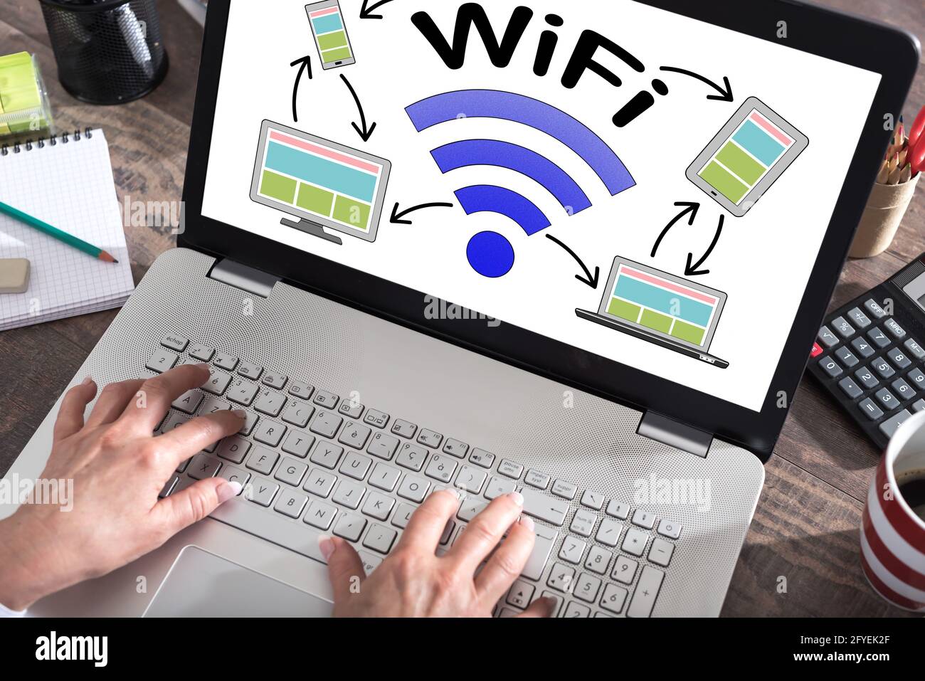 Wifi concept shown on a laptop screen Stock Photo - Alamy